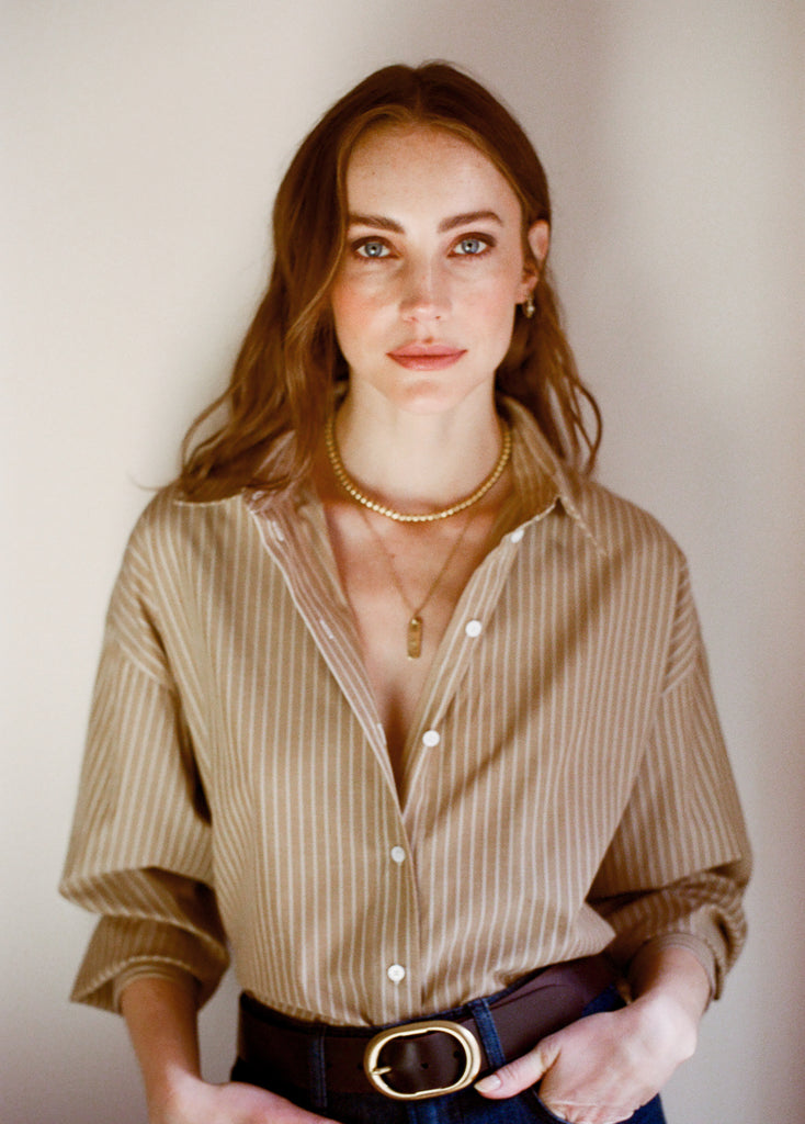 Ex-Boyfriend Shirt | Oatmeal Stripe Relaxed Fit Classic Button-Up ...